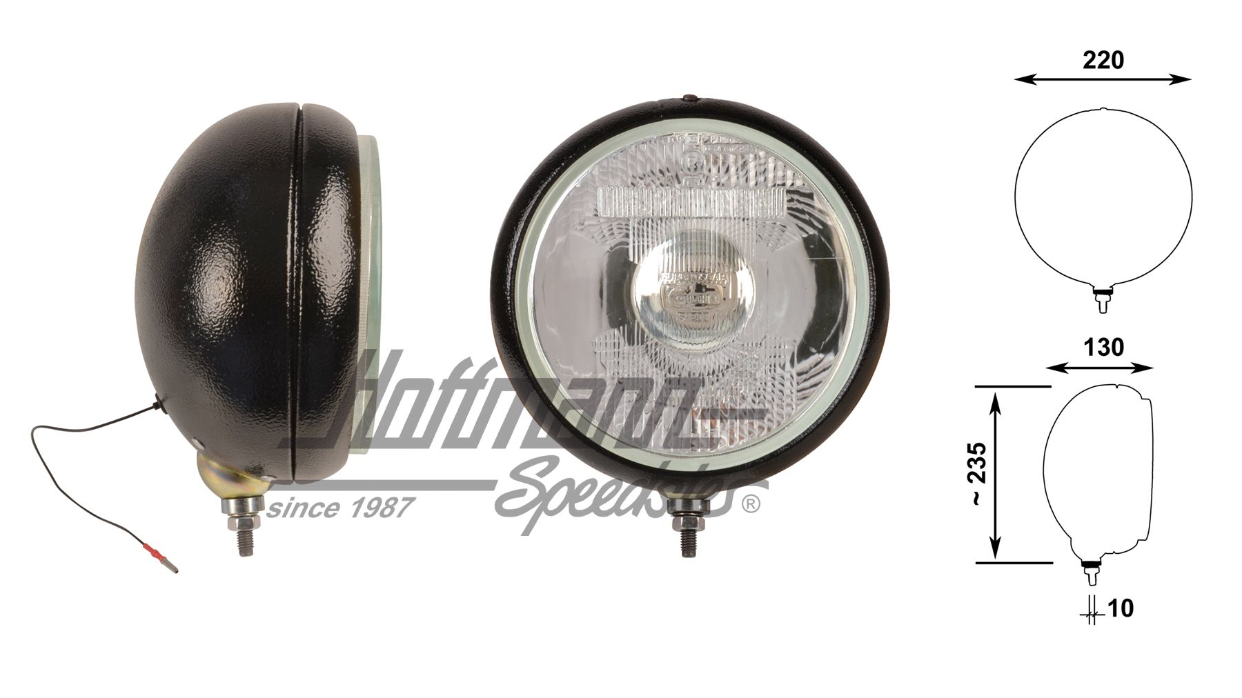 Cibié Super Oscar full beam headlight, black | 020-4442-40